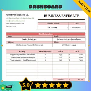 Business Estimate Template Google Sheets | Editable Cost Quote Form for ...