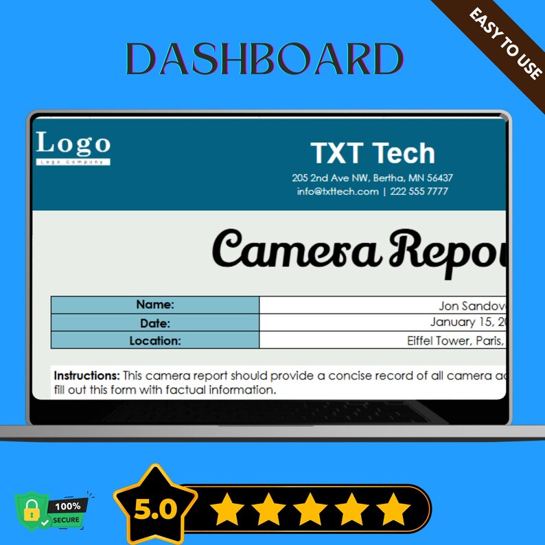 Camera Report Template, Editable Google Sheets, Digital Download for ...