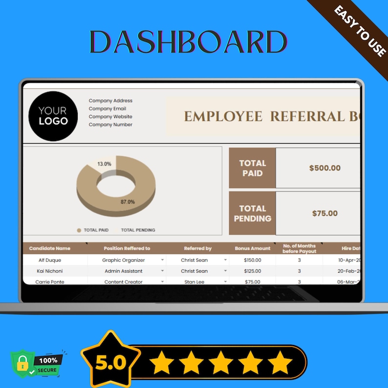 Employee Referral Bonus Tracker Template, Editable Google Sheets, HR ...