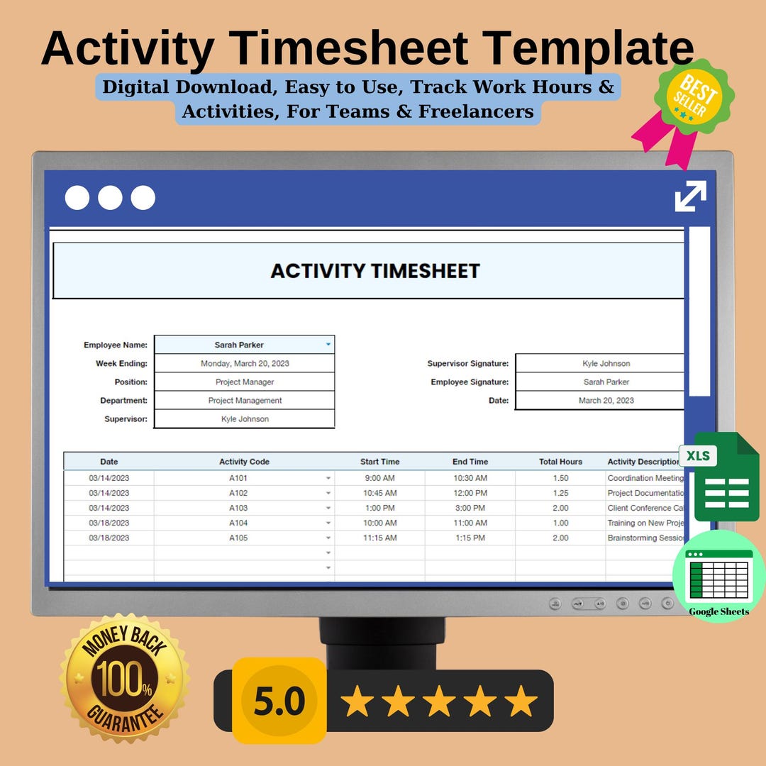 Activity Timesheet Template,google Sheets Template, Digital Download ...