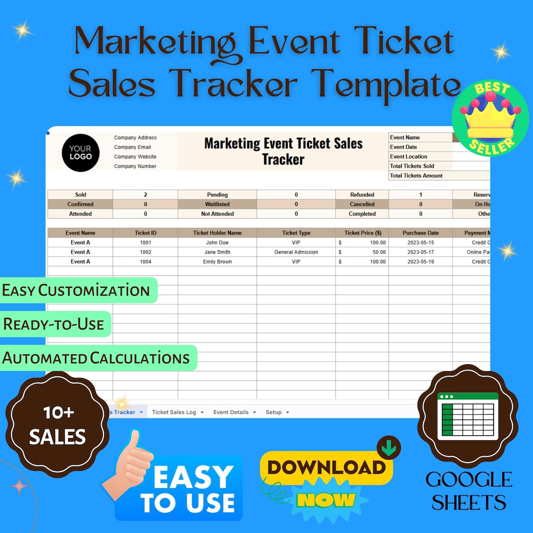 Marketing Event Ticket Sales Tracker Template, Editable Google Sheets ...