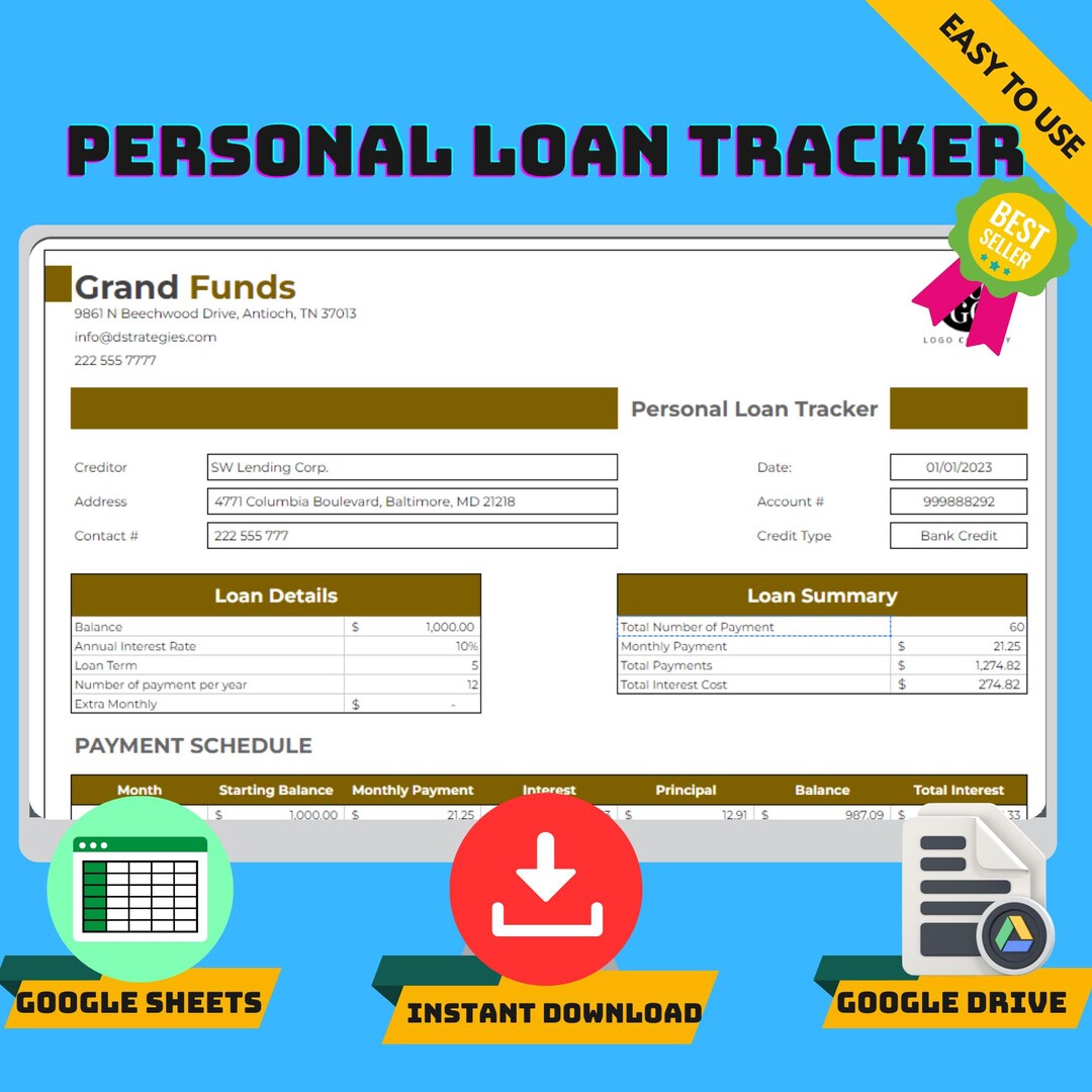 Personal Loan Tracker Google Sheets | Payment Manager & Debt Payoff ...