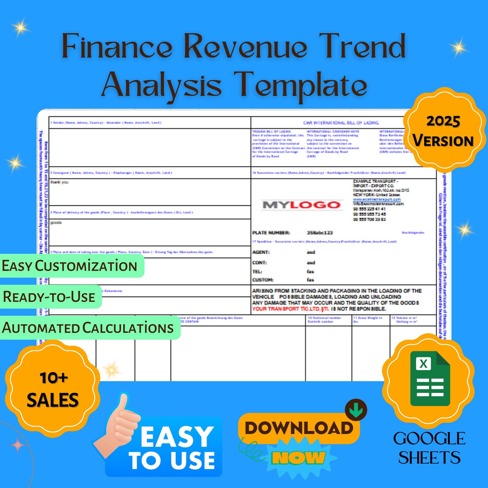 CMR International Bill of Lading Template: Google Sheets (digital ...
