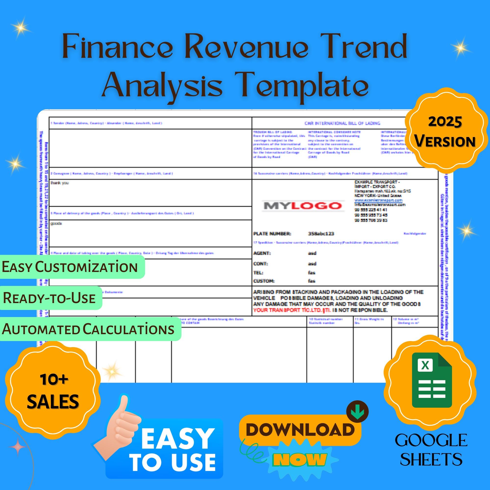 CMR International Bill of Lading Template, Google Sheets, Shipping ...