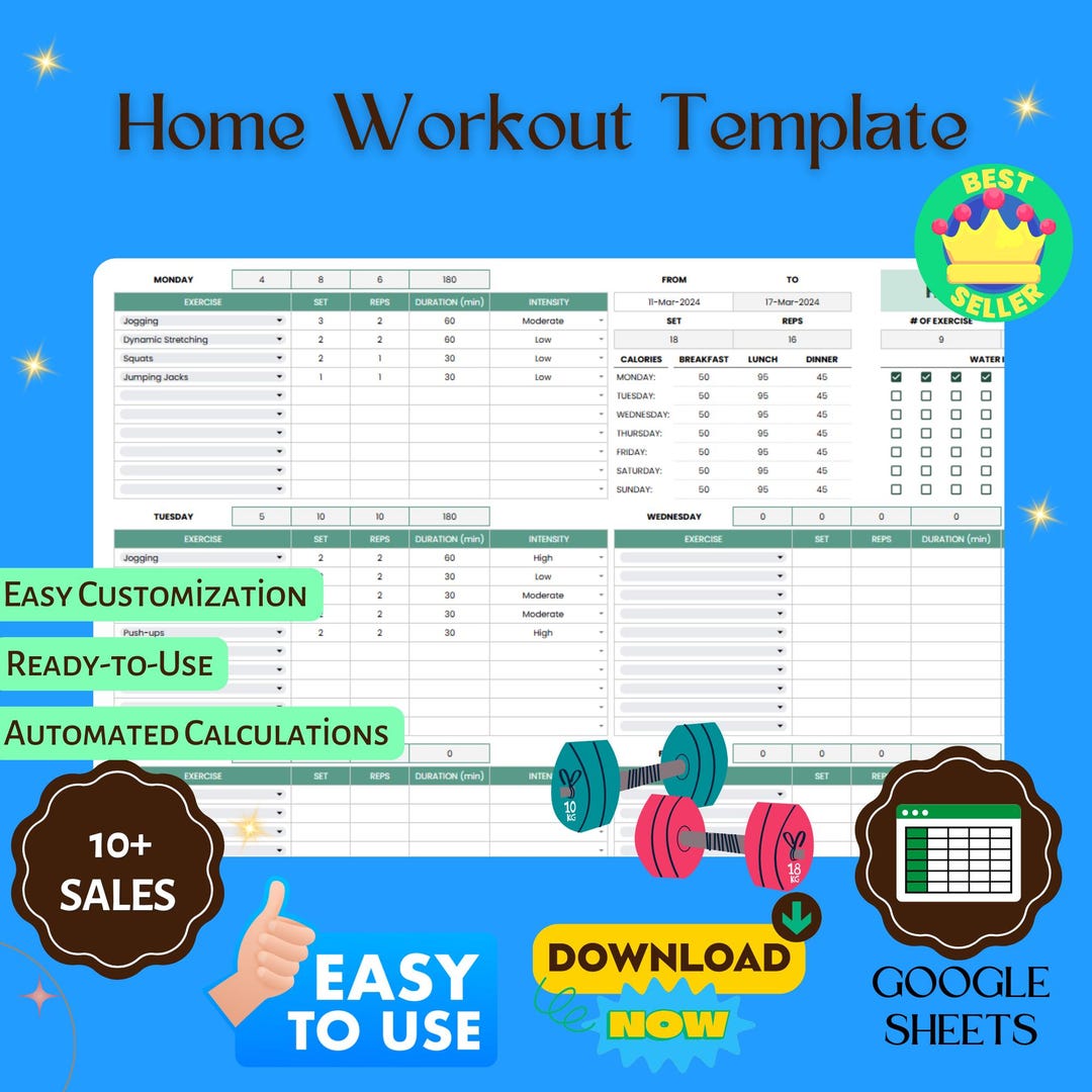 Home Workout Template, Editable Google Sheets, Digital Download for ...