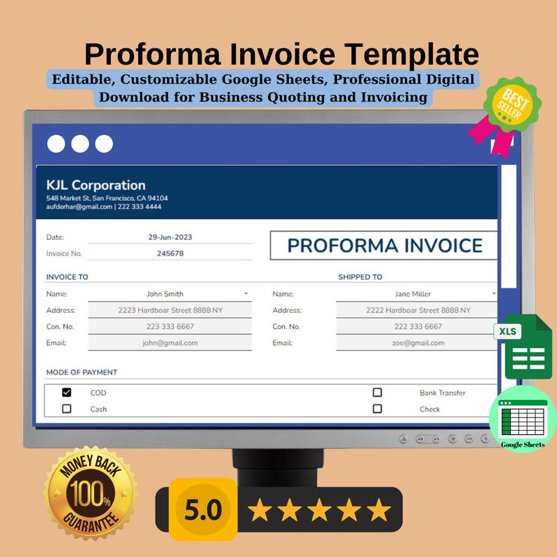 Proforma Invoice Template: Editable Google Sheets (digital Download) - Etsy