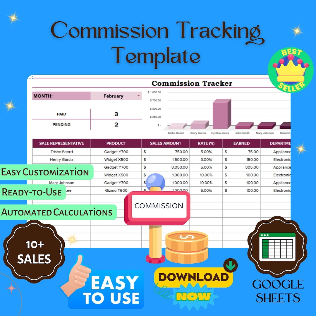 Commission Tracking Template: Editable Sales Log (google Sheets) - Etsy
