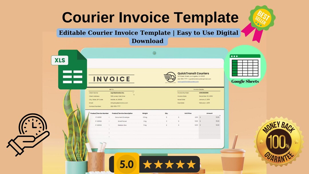 Editable Courier Invoice Template Easy to Use Digital Download Google ...