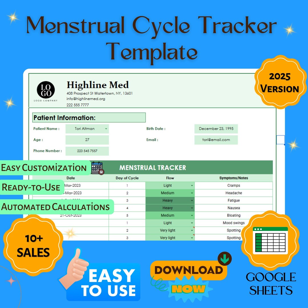 Menstrual Cycle Tracker Template Google Sheets, Period Log & Ovulation ...