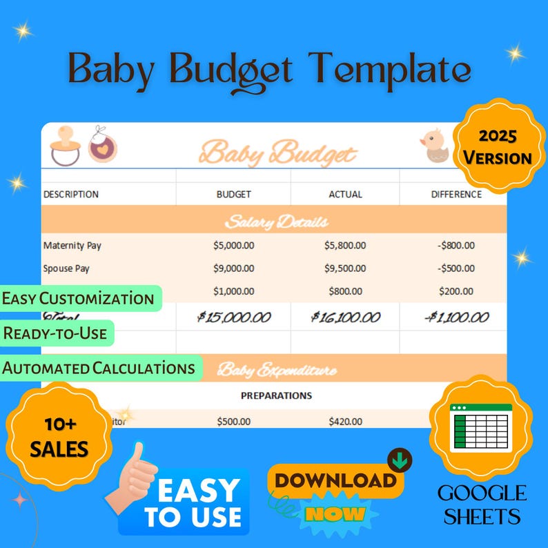 Baby Budget Template, Editable Google Sheets Digital Download, Newborn ...