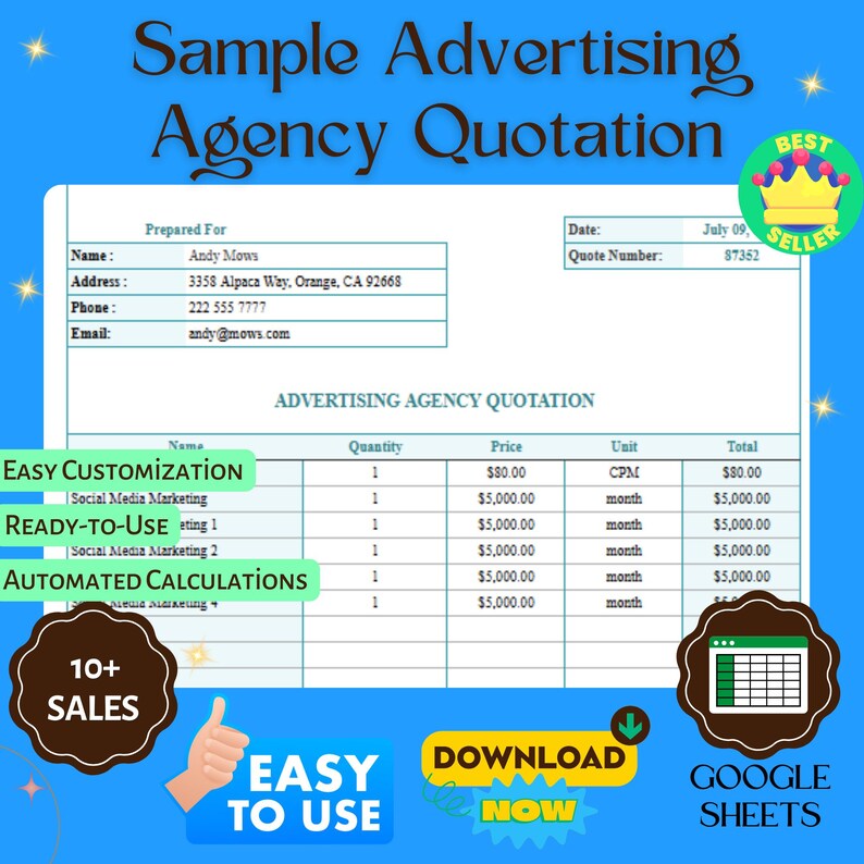 Sample Advertising Agency Quotation Template, Google Sheets, Digital ...