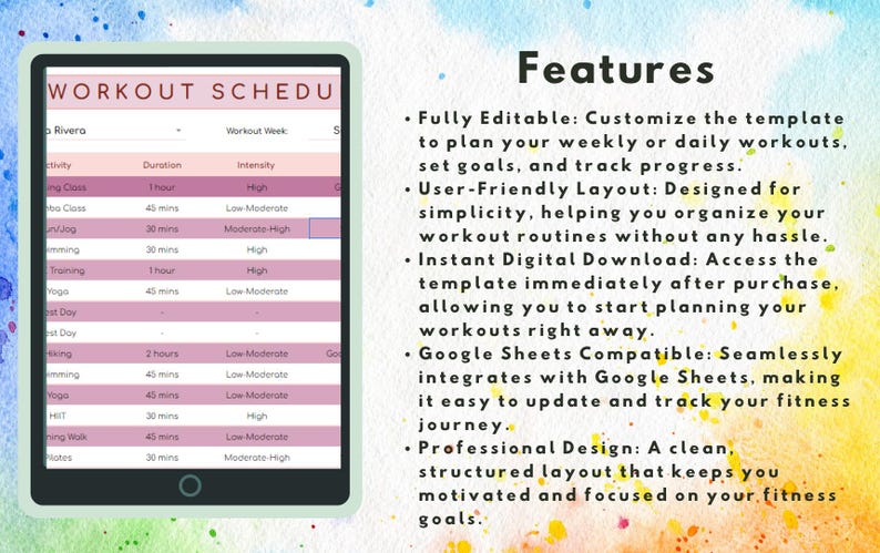 Editable Workout Schedule Template | Easy to Use Digital Download ...