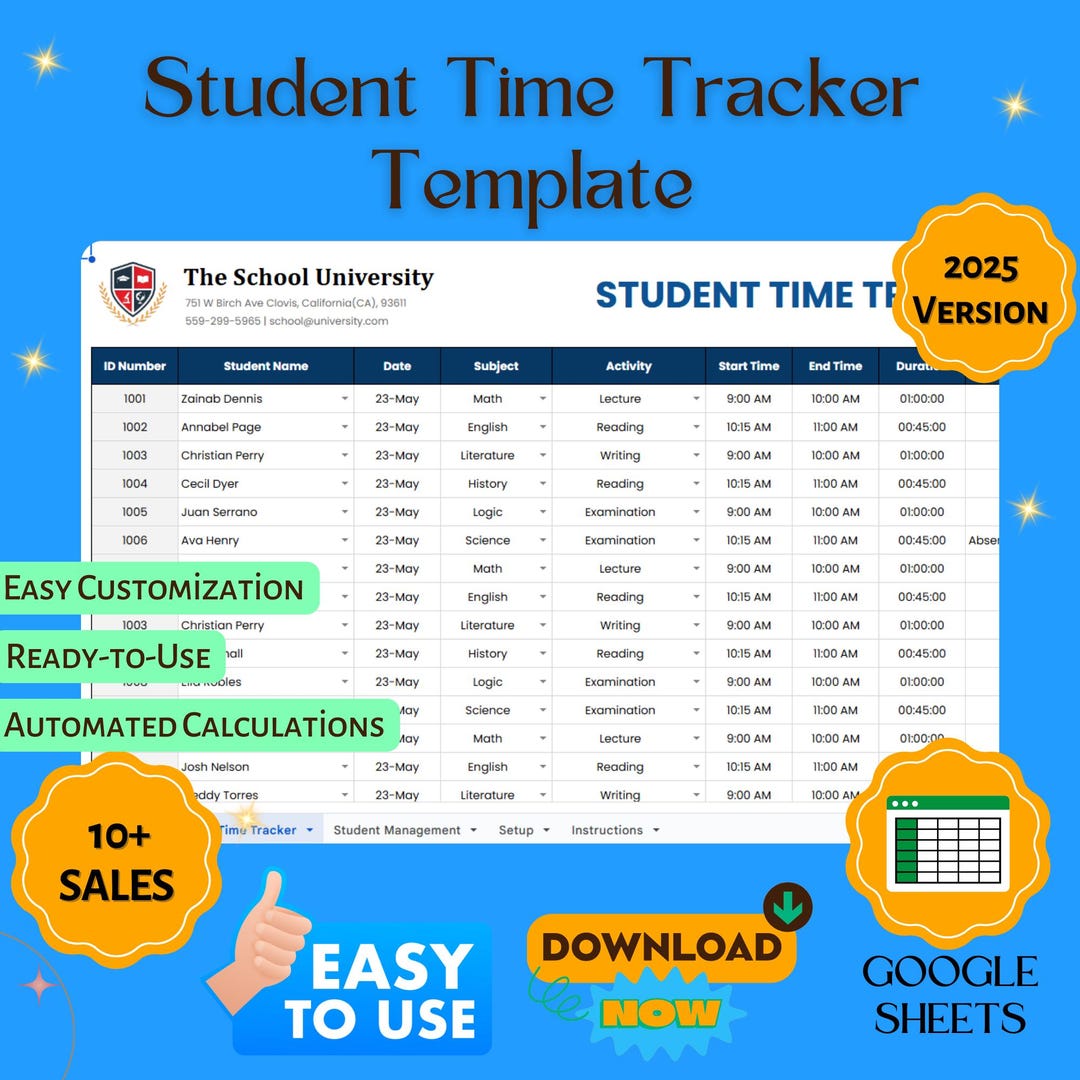 Student Time Tracker Template, Study Planner for Academic Success ...