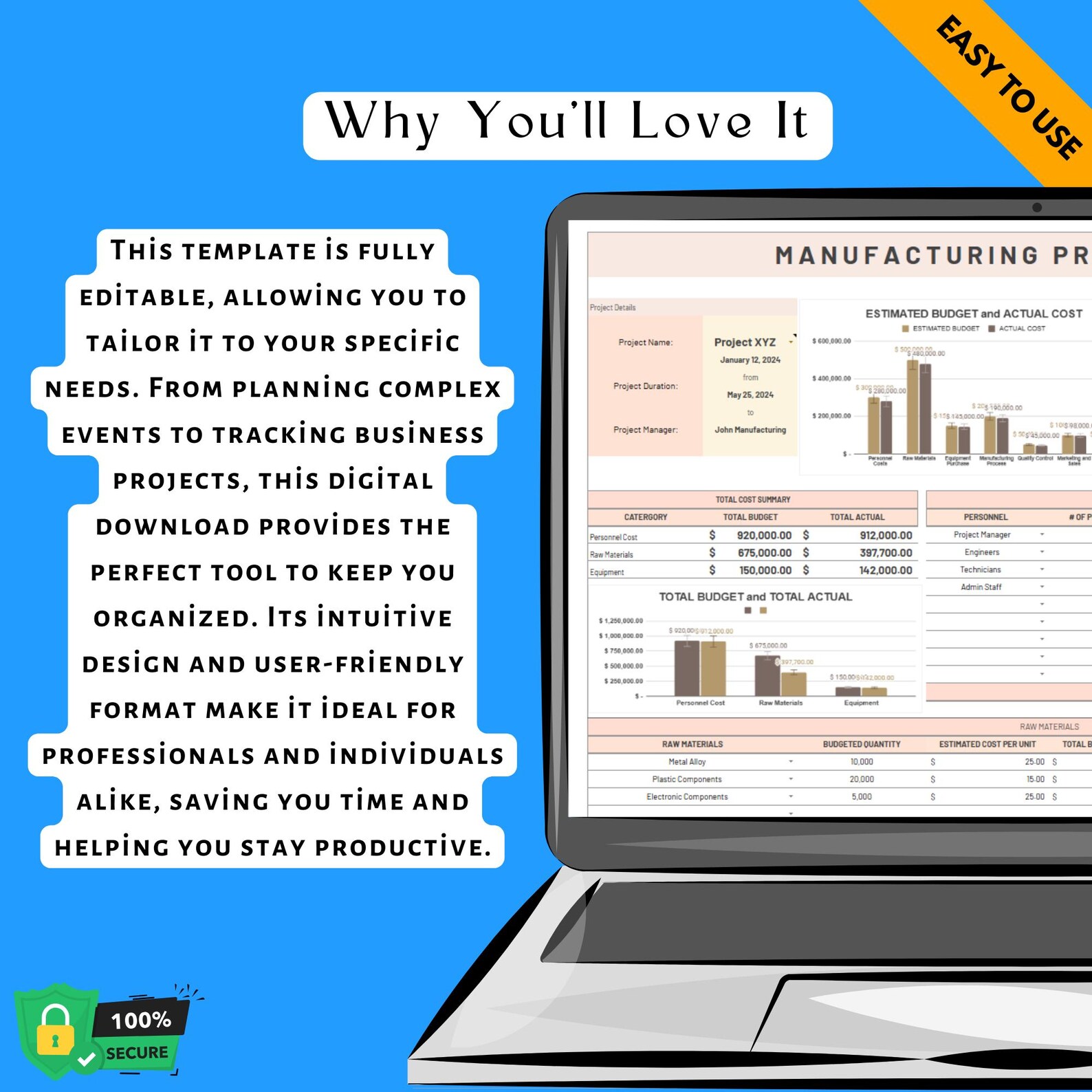 Manufacturing Project Budget Template, Production Cost Tracker, Factory ...