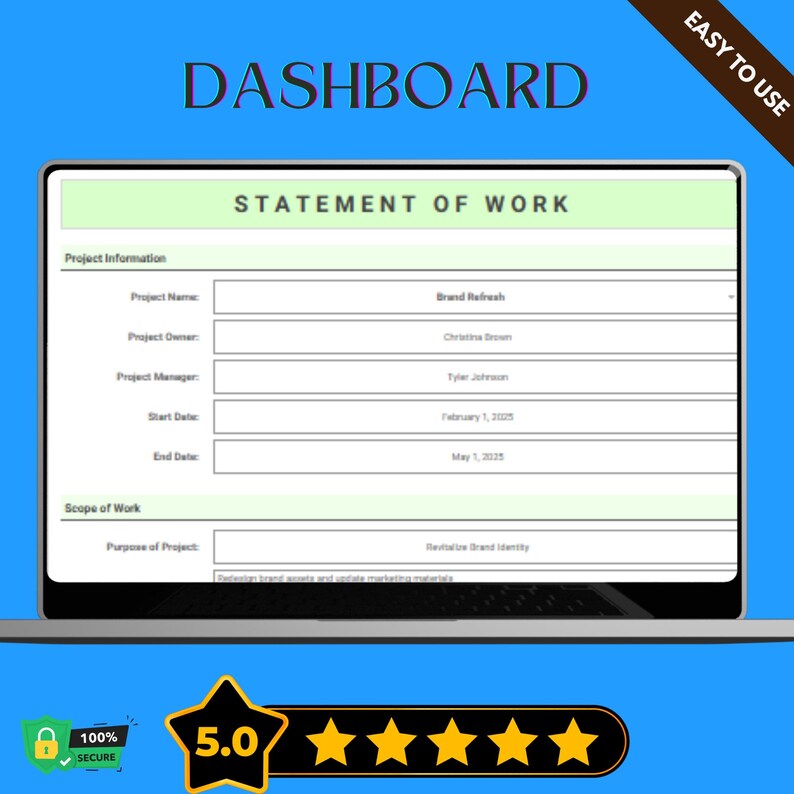 Printable Statement of Work Template, Editable Digital Download for ...