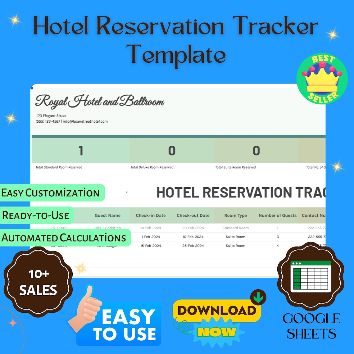 Hotel Reservation Tracker Template, Editable Google Sheets, Digital ...