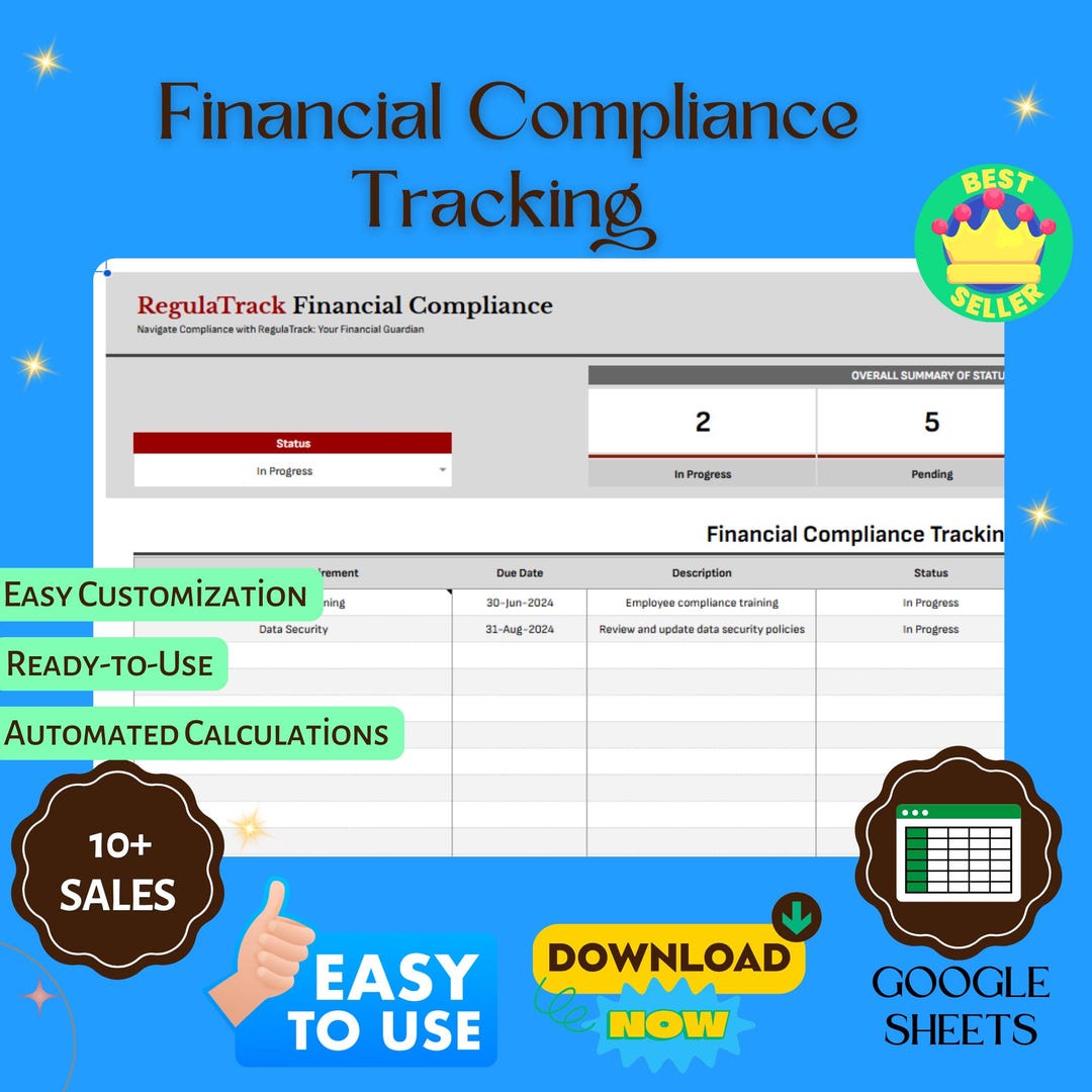 Financial Compliance Tracking Template, Editable Google Sheets, Digital ...