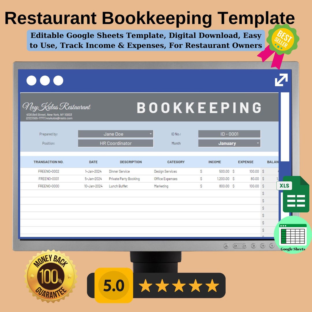 Restaurant Bookkeeping Template, Editable Google Sheets Template ...