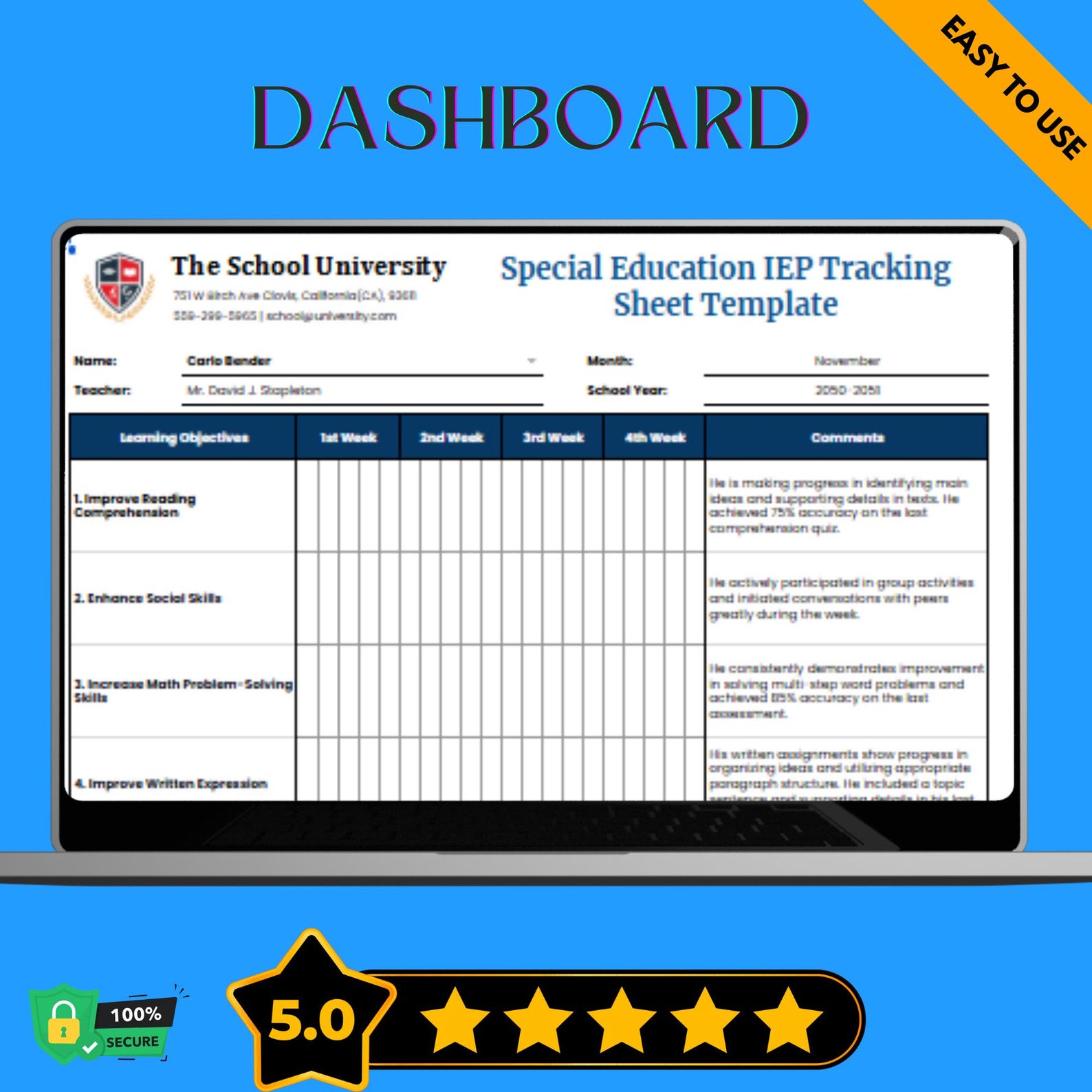 Special Education IEP Tracking Sheet Template, Individualized Education ...
