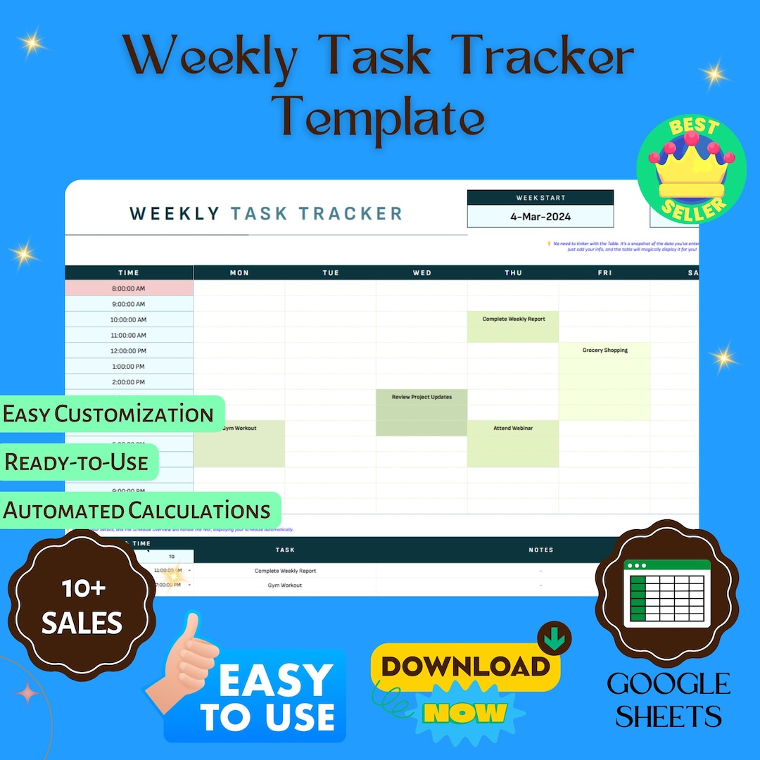 Weekly Task Tracker Template, Editable Google Sheets, Task Management ...