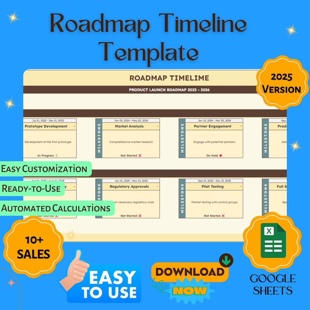 Roadmap Timeline Template, Editable Google Sheets, Easy-to-use, Digital ...