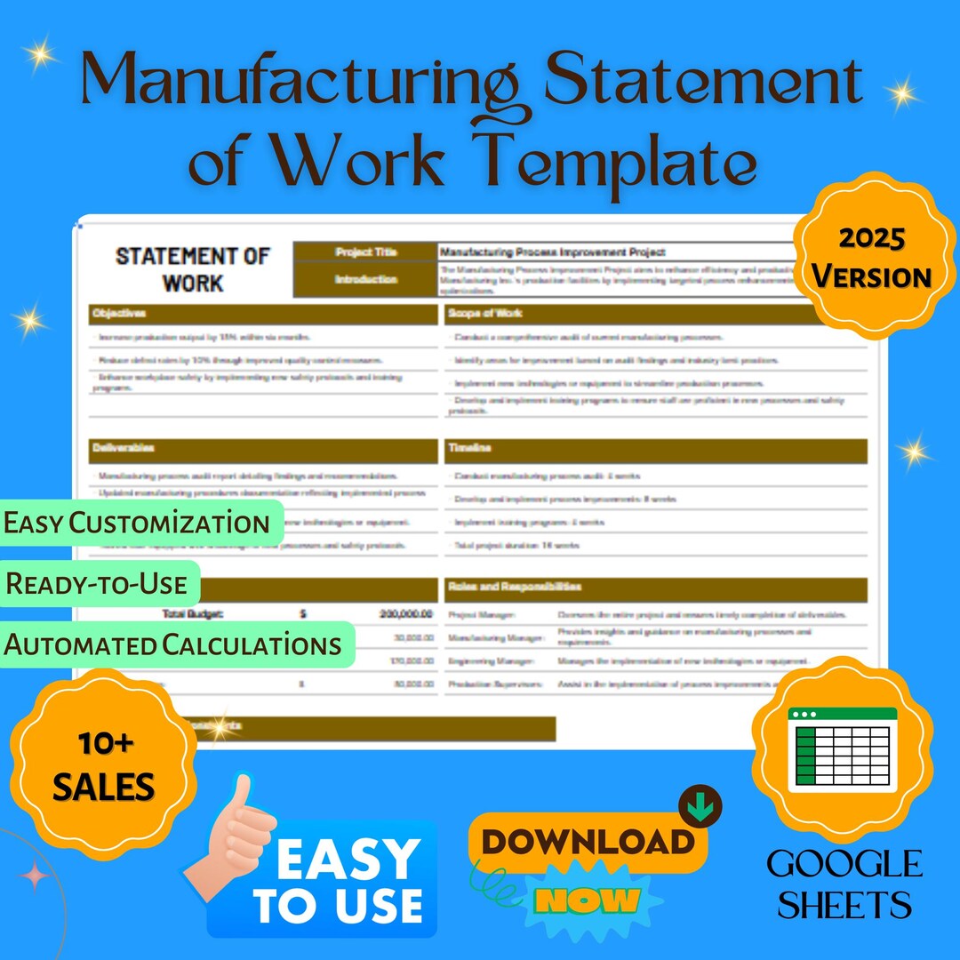 Manufacturing Statement of Work Template, Google Sheets SOW Agreement ...