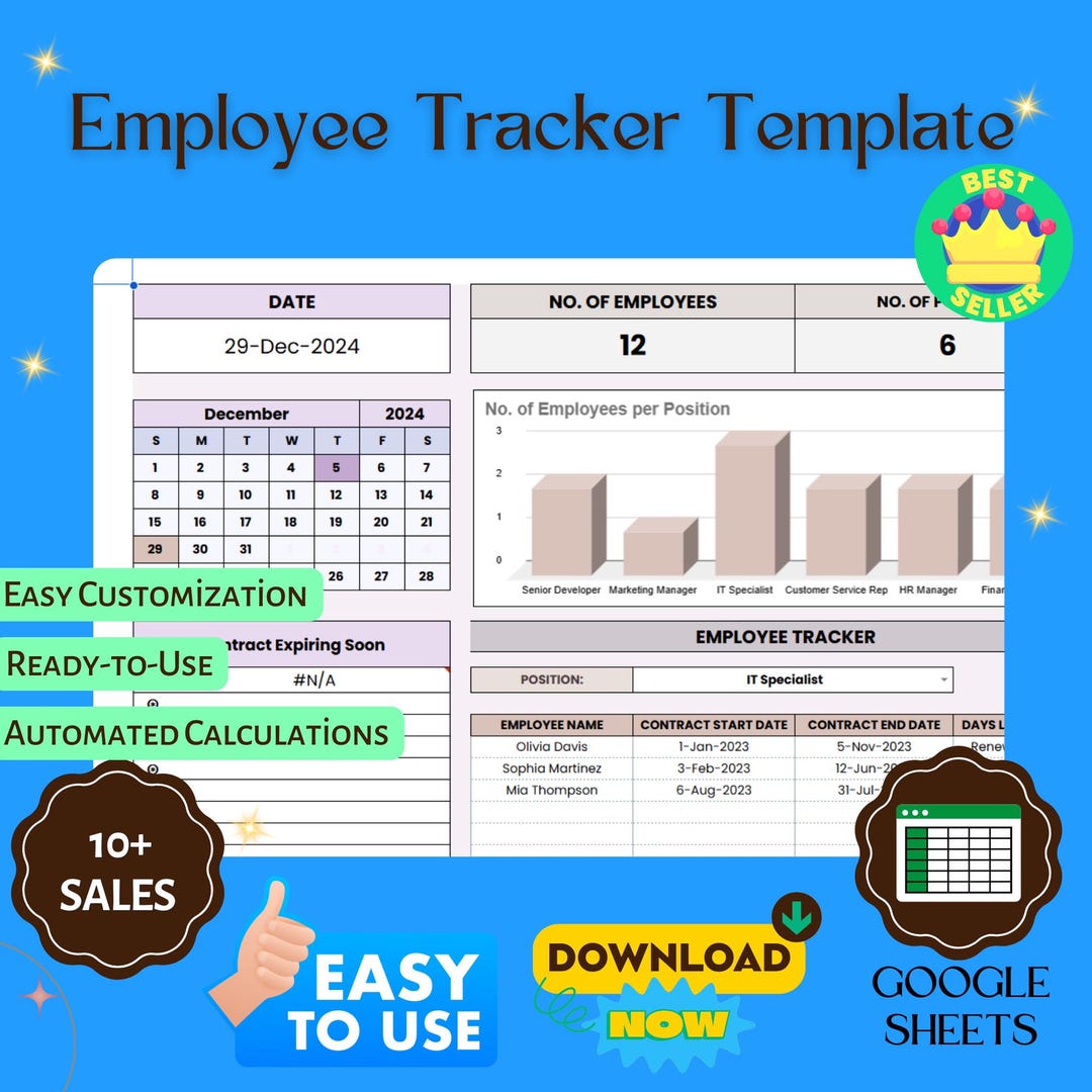 Employee Tracker Template: Editable Google Sheets (digital Download) - Etsy