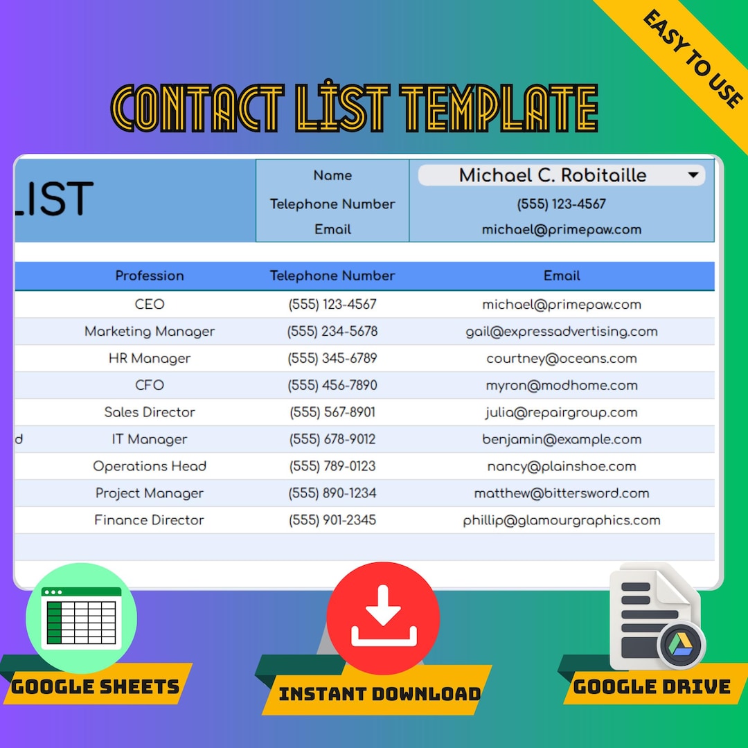 Editable Contact List Template for Google Sheets, Business & Personal ...
