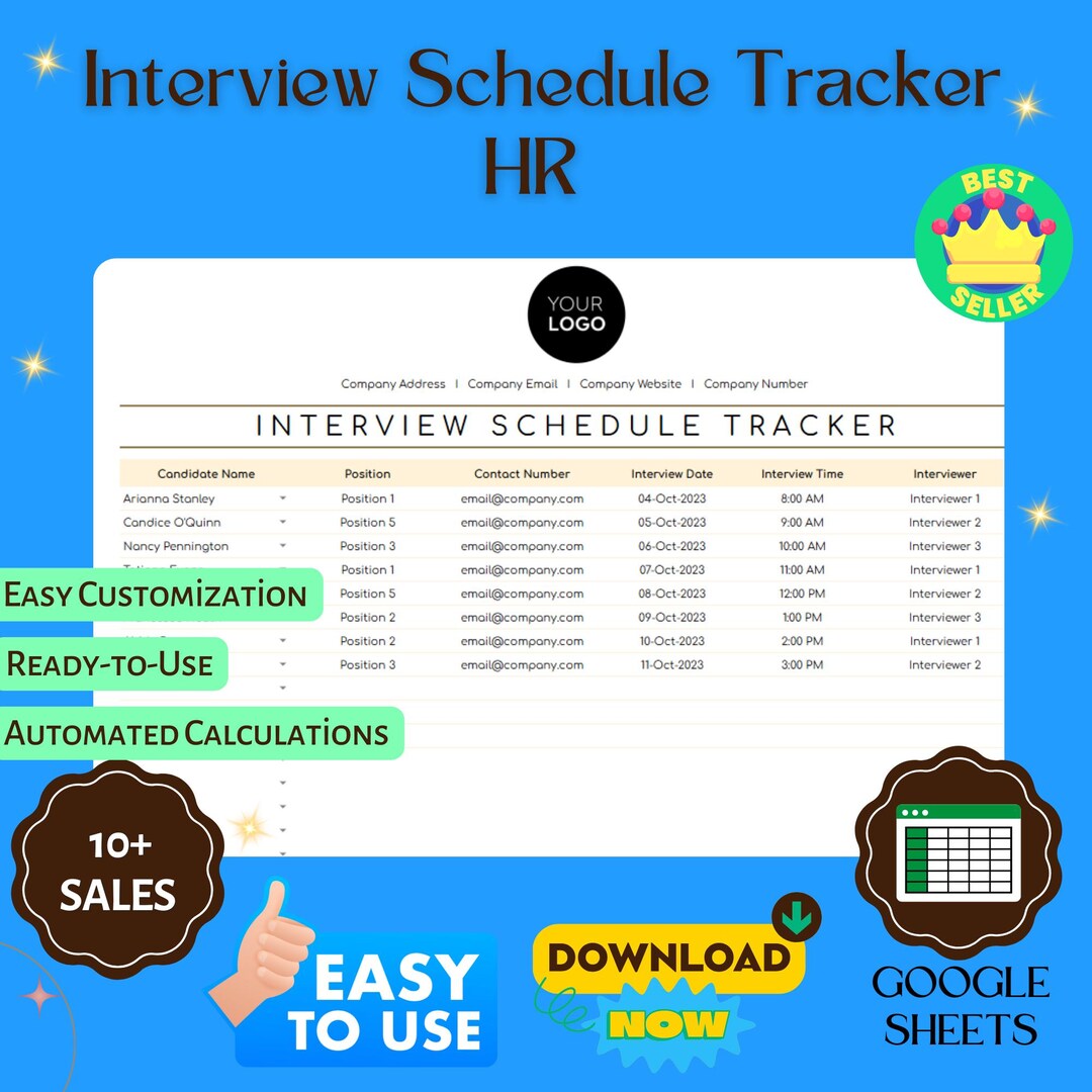 Interview Schedule Tracker Template, Editable Google Sheets, HR ...