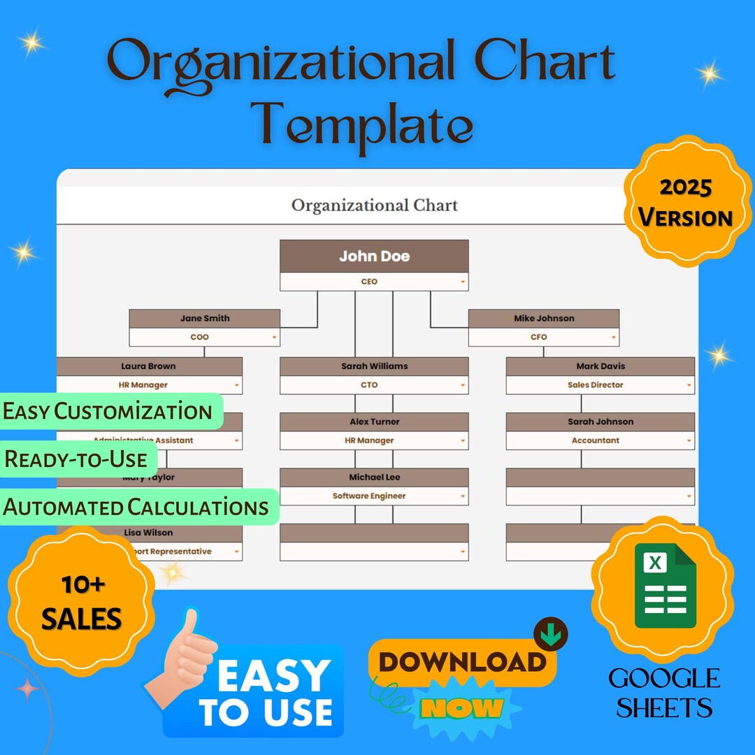 Organizational Chart Template for Google Sheets, Digital Download ...