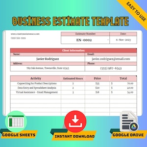 Business Estimate Template Google Sheets, Quote Form Editable Digital ...