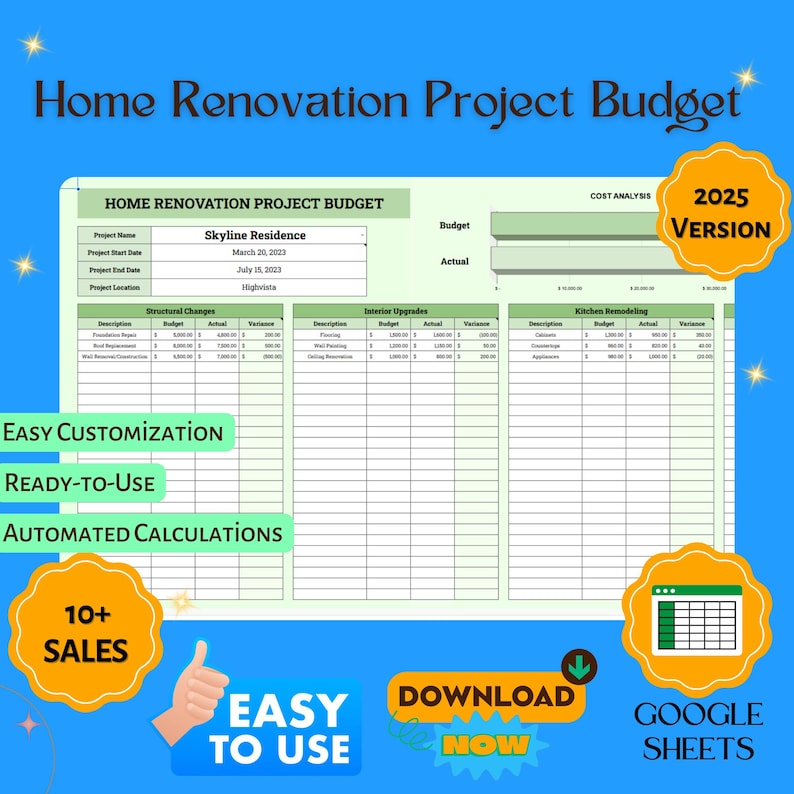Home Renovation Project Budget Template, Remodeling Cost Planner, Home ...