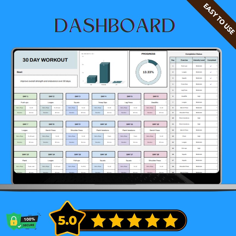 30 Day Workout Template, Editable Google Sheets, Digital Download for ...
