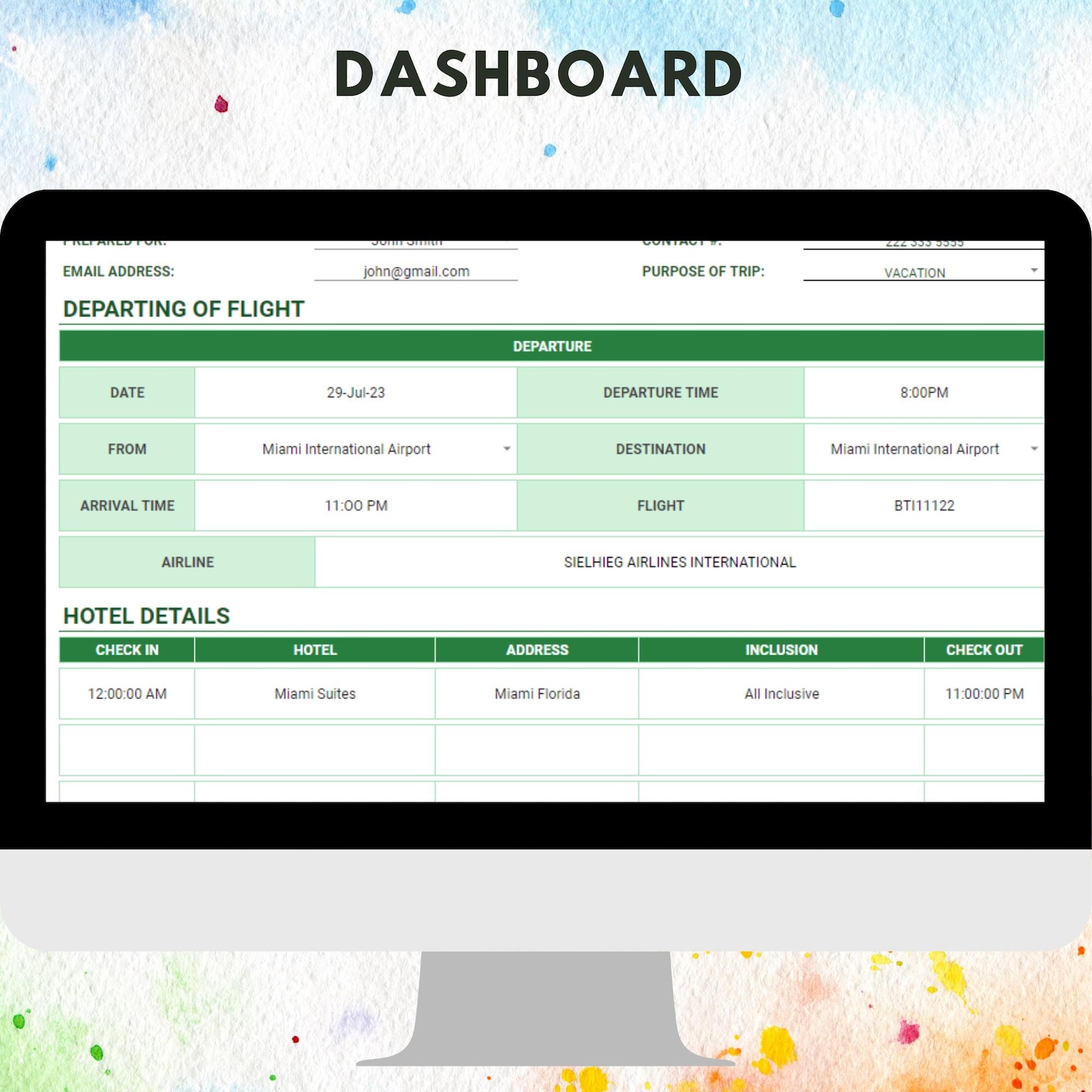 Business Travel Itinerary Template, Editable Google Sheets Travel ...