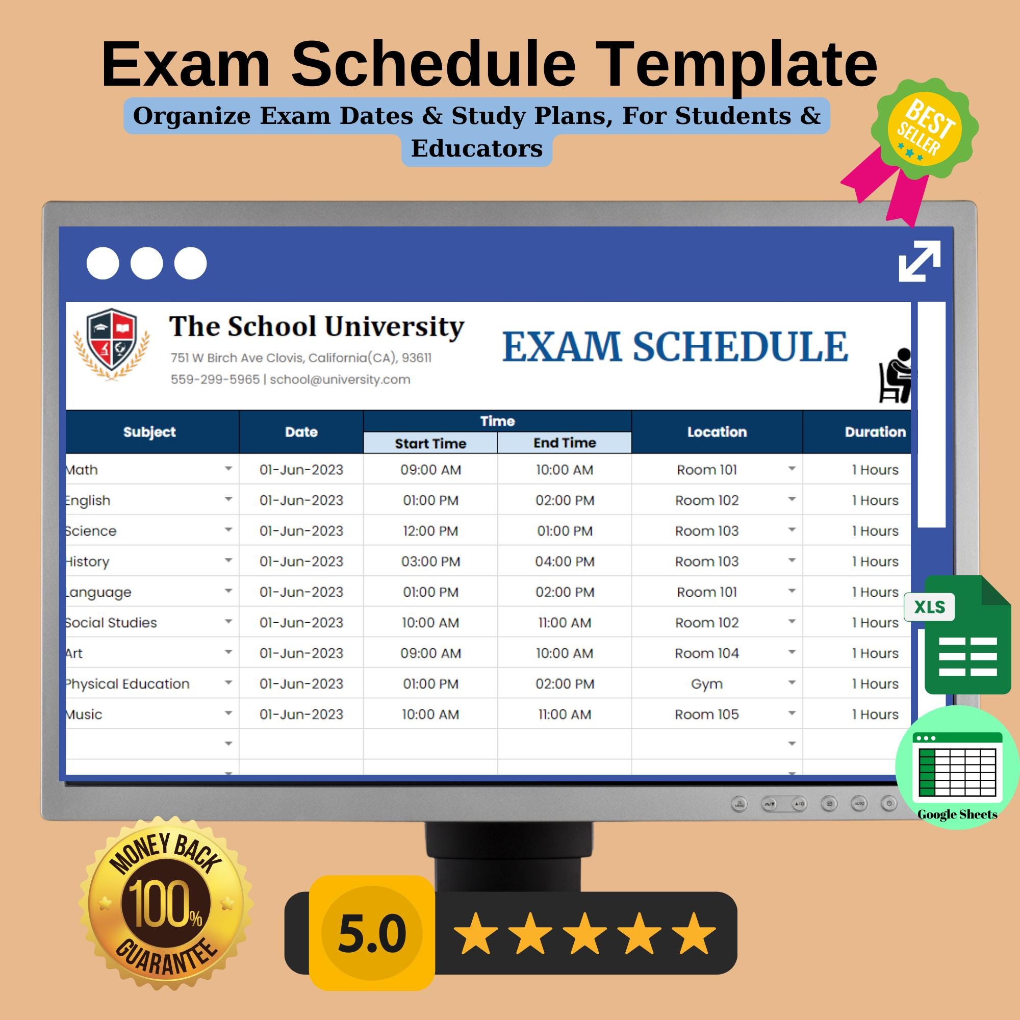 Exam Schedule Template, Editable Google Sheets Template, Digital ...