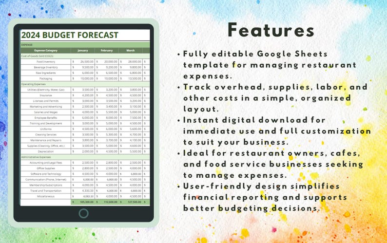 Restaurant Expense Report Template: Editable Google Sheets (digital Download) - Etsy