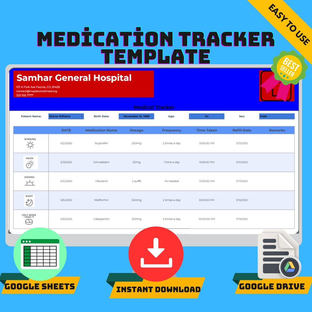 Medication Tracker Template, Google Sheets Health Tracker, Digital ...