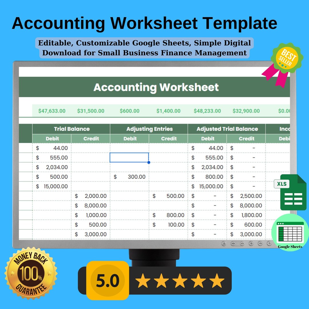 Accounting Worksheet Template Editable, Customizable Google Sheets ...