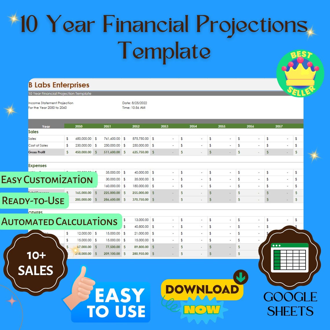 10 Year Financial Projections Template: Google Sheets (digital Download ...