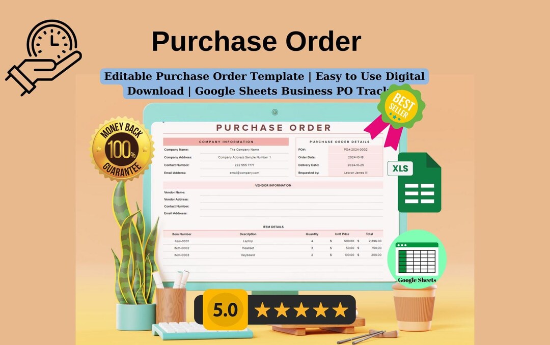 Editable Purchase Order Template | Easy to Use Digital Download ...