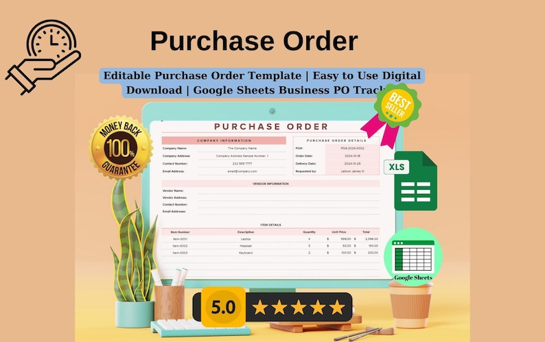 Editable Purchase Order Template | Easy to Use Digital Download ...