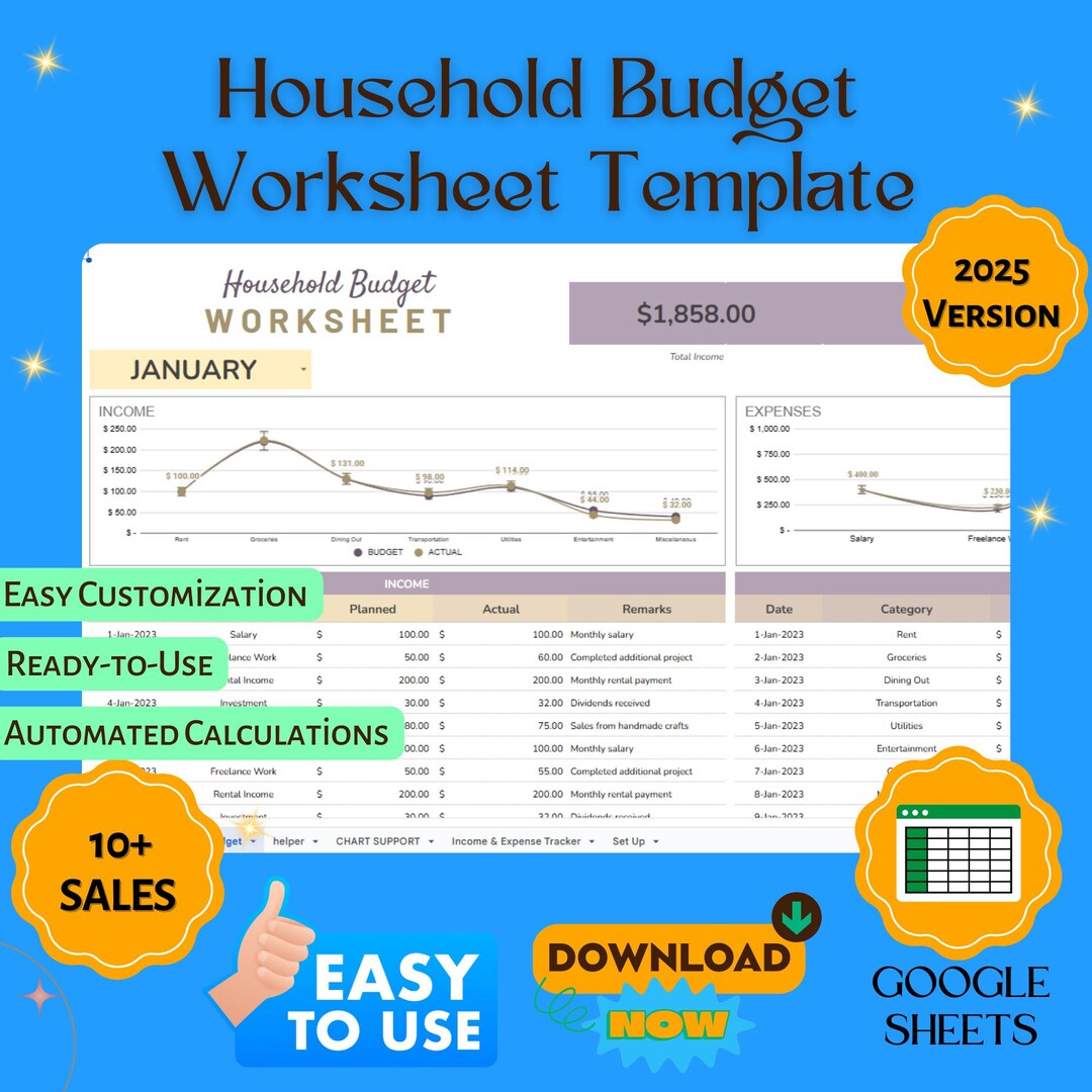 Household Budget Worksheet Template, Monthly Expense Tracker, Family ...