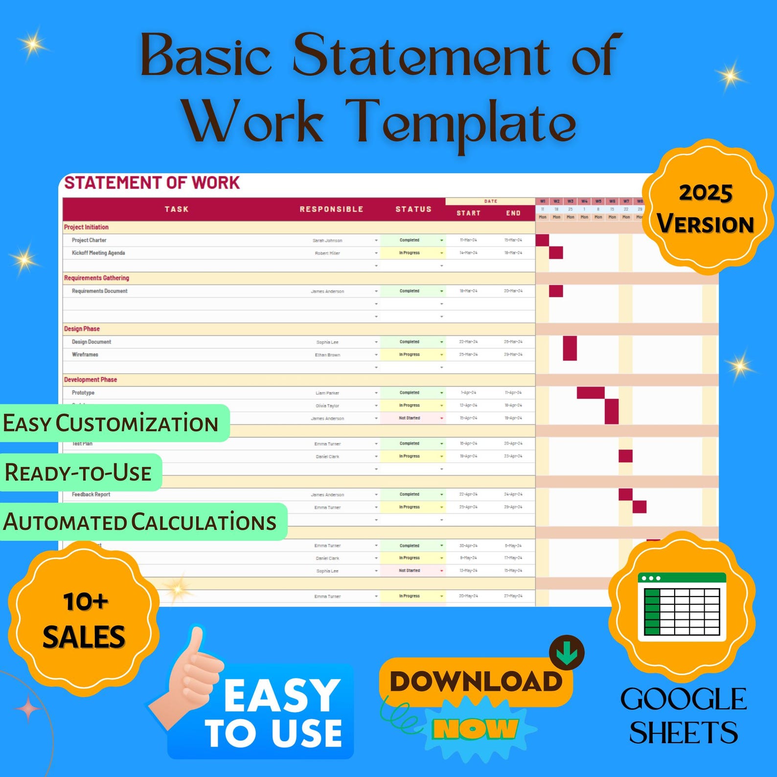 Basic Statement of Work Template, Google Sheets SOW Agreement & Work ...