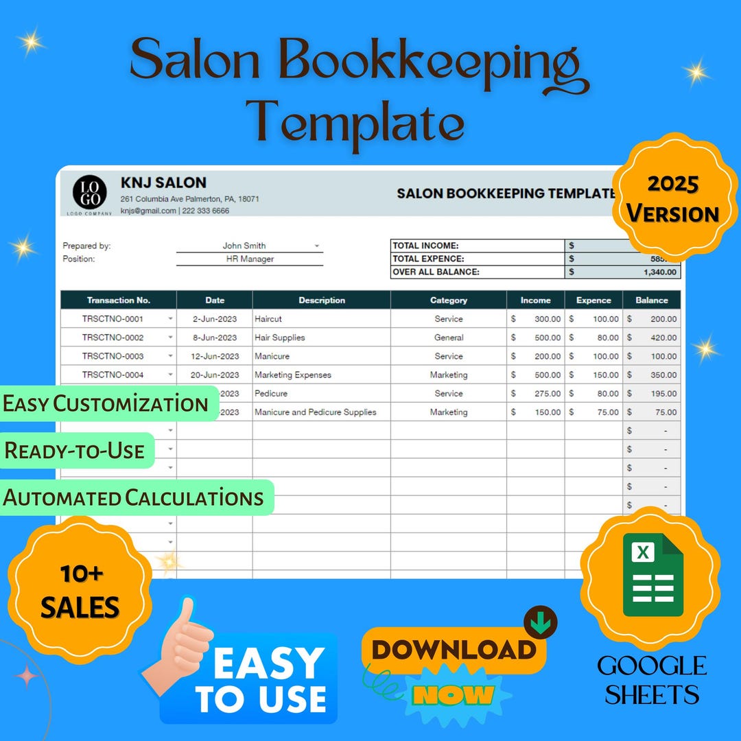 Salon Bookkeeping Template, Editable Google Sheets, Easy to Use ...