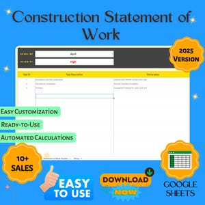 Construction Statement of Work Template in Google Sheets | Construction SOW, Project Scope ...