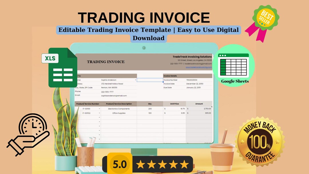 Editable Trading Invoice Template | Easy to Use Digital Download ...