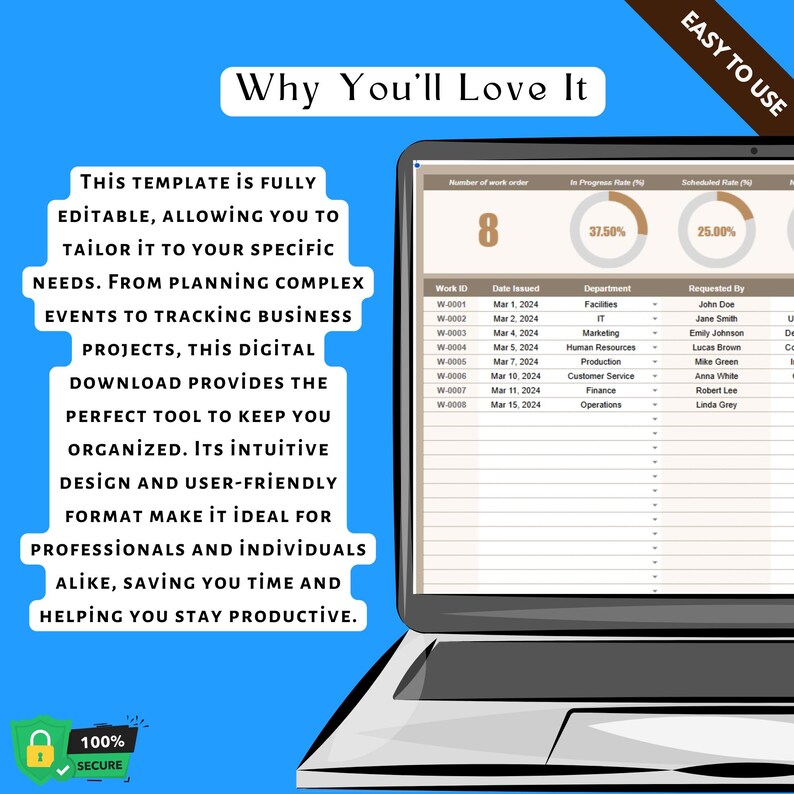 Work Order Tracker Template, Editable Google Sheets, Job Assignment and ...