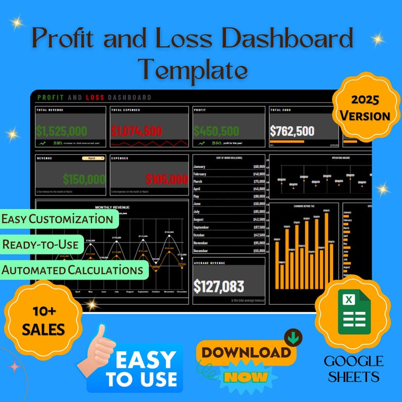 Profit and Loss Dashboard Template: Google Sheets Financial Tracker (digital Download) - Etsy