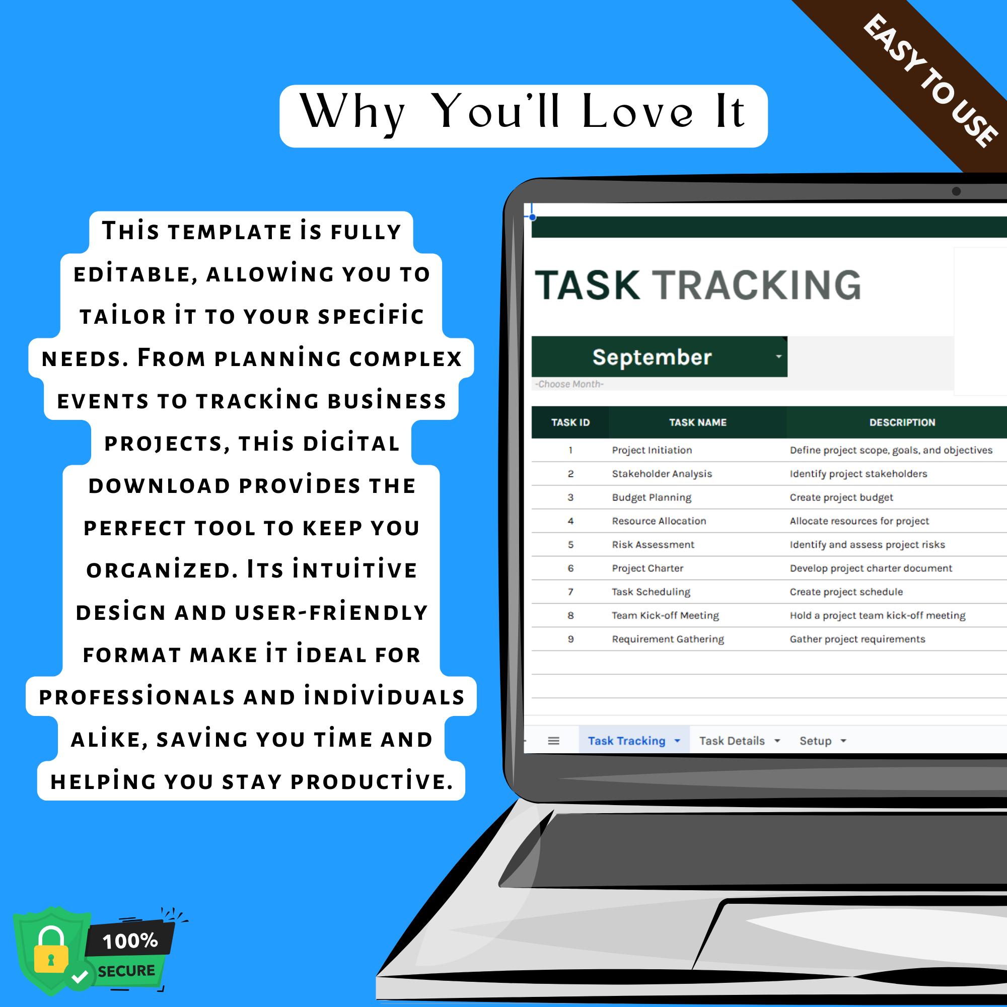 Task Tracking Template, Google Sheets, Project Management Tool, Simple ...