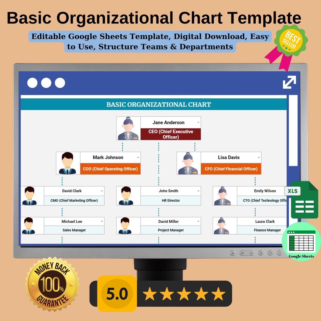 Basic Organizational Chart Template, Editable Google Sheets Template ...